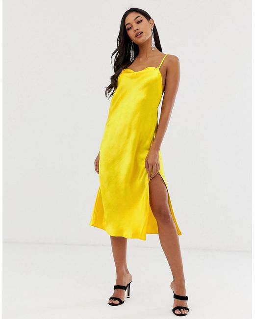 Asos Cami Midi Slip Dress In High Shine Satin With Strappy Back In