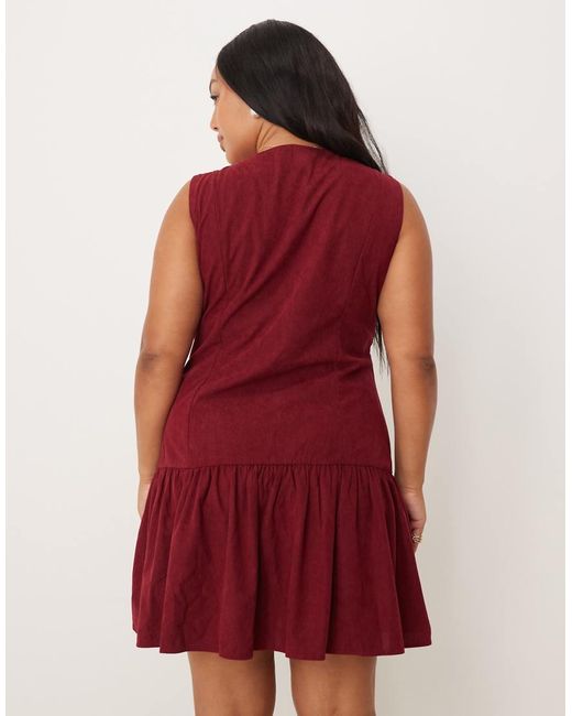 ASOS Asos Design Curve Cord Slash Neck Button Down Dropped Waist Mini ...