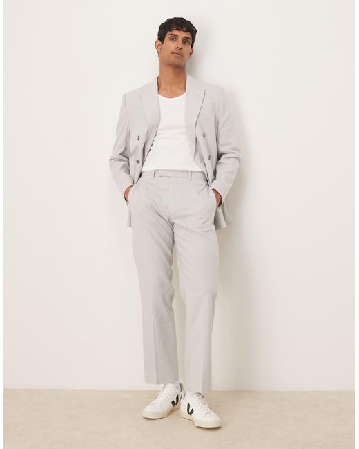 ASOS Linen Blend Straight Leg Suit Trousers in Natural for Men | Lyst