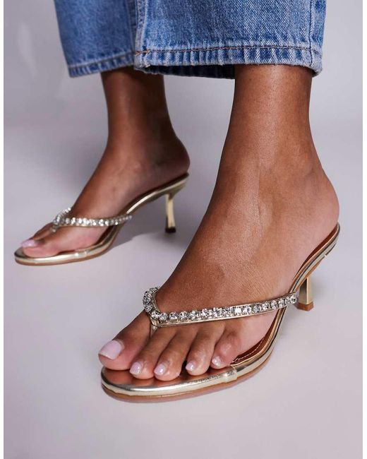 SIMMI Sheen Diamante Toe Thong Heeled Sandals in Blue | Lyst UK