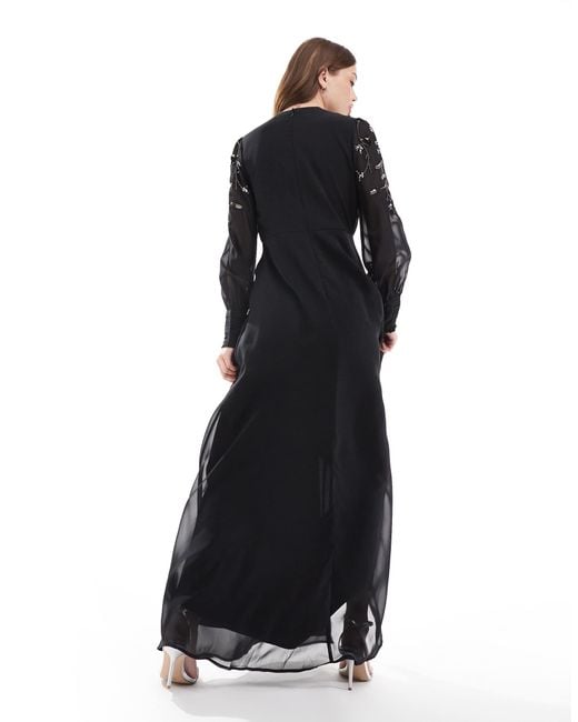 Hope & Ivy Embellished Maxi Dress With Long Sleeves in Black | Lyst