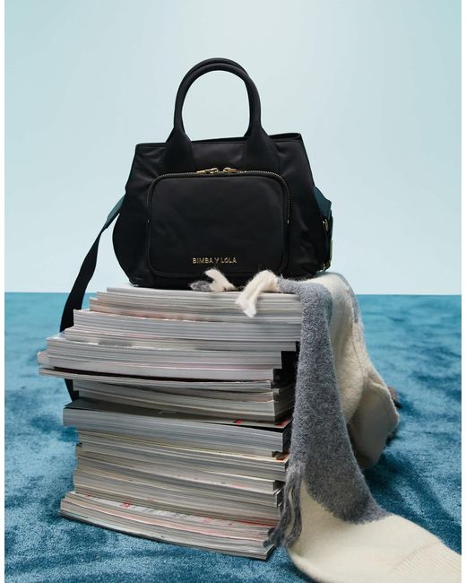 Bimba Y Lola Nylon Grab Handle Bag With Detachable Strap in Gray | Lyst