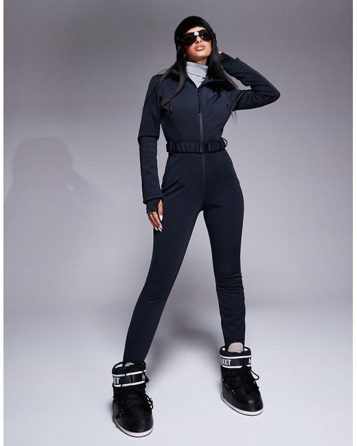 ASOS Belted Ski Suit With Skinny Leg And Hood in Blue | Lyst UK