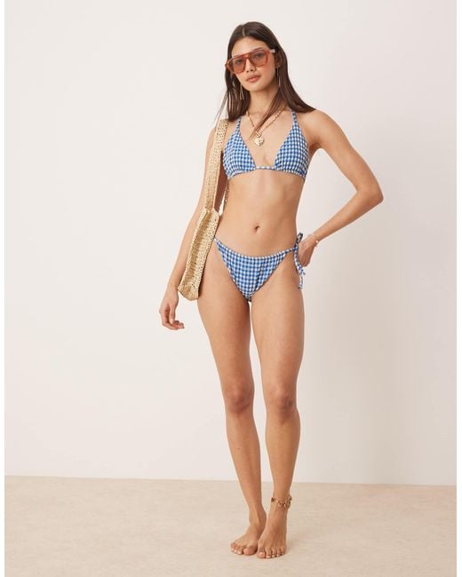ASOS Seersucker Triangle Bikini Top in Blue | Lyst
