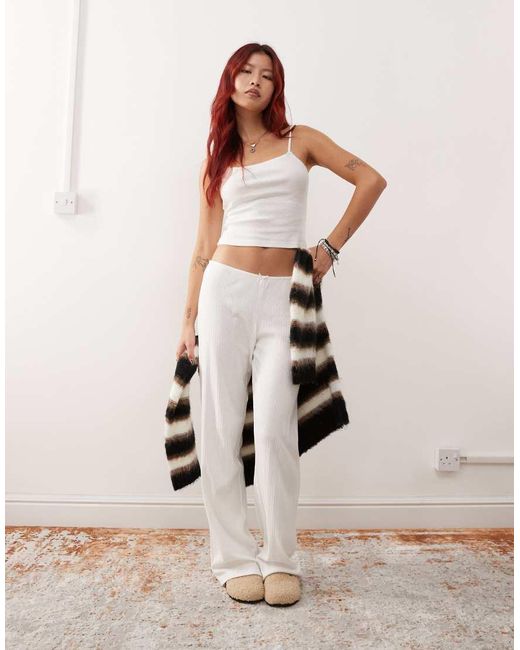 Monki Mix And Match Pointelle Lace Pyjama Bottoms With Small Bow in Natural | Lyst UK