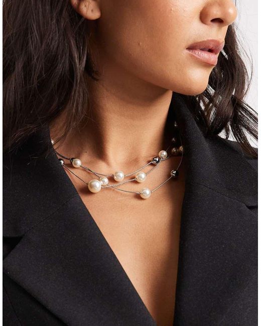 ASOS Multi-row Necklace With Faux Pearls in Black | Lyst UK