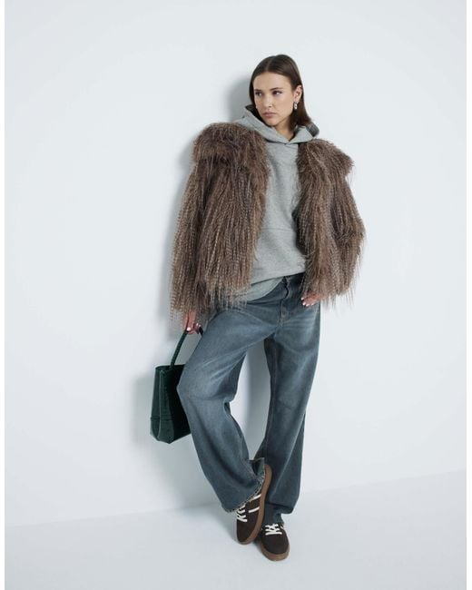 River Island shaggy Faux Fur Coat in Blue | Lyst