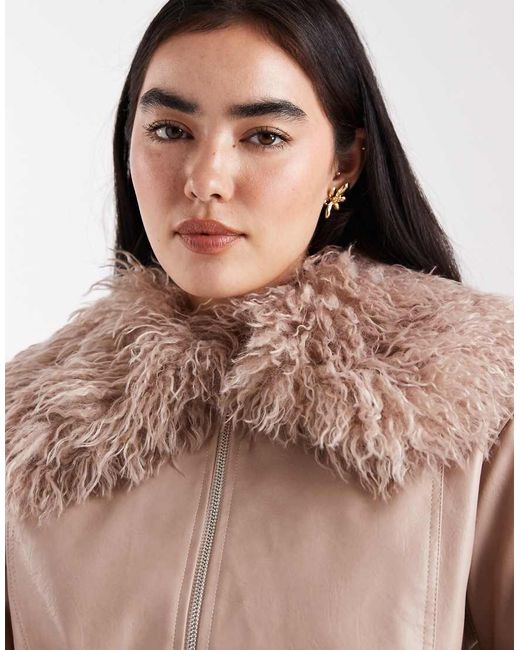 Daisy Street Zip Through Boxy Jacket With Faux Fur Trims in Blue | Lyst UK