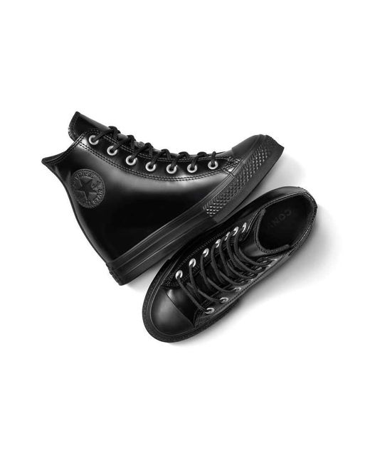 Converse Chuck Taylor All Star Wedge Platform Leather in Black | Lyst UK