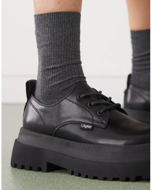 Buffalo Lace Up Chunky Shoes in Black | Lyst