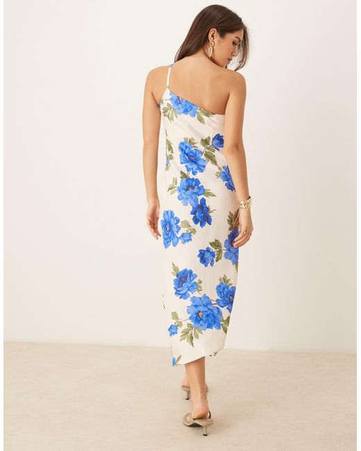 Nobody's Child Ellie Satin One Shoulder Midi Dress in Blue | Lyst