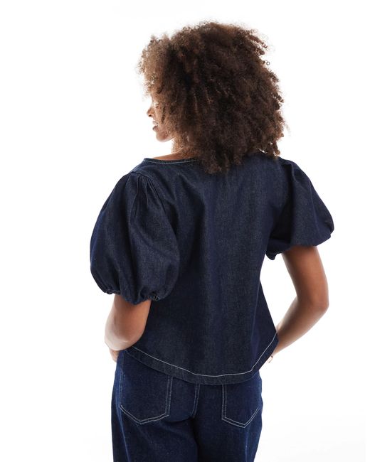 ASOS Denim Asymmetric Tie Side Top in Blue | Lyst