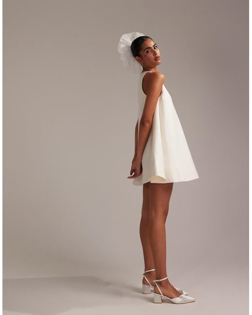 ASOS Structured Satin Mini Shift Dress in Natural | Lyst
