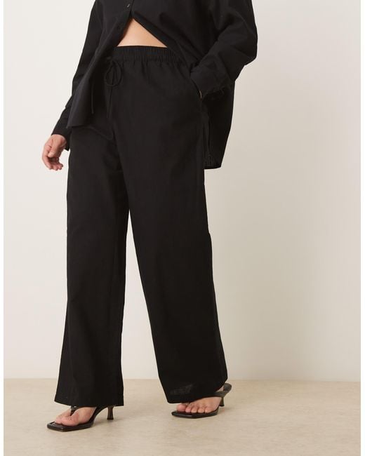 ASOS Asos Design Curve Linen Look Pull On Pants in Black | Lyst