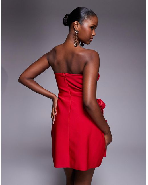River Island Corsage Detail Bandeau Mini Dress in Red | Lyst