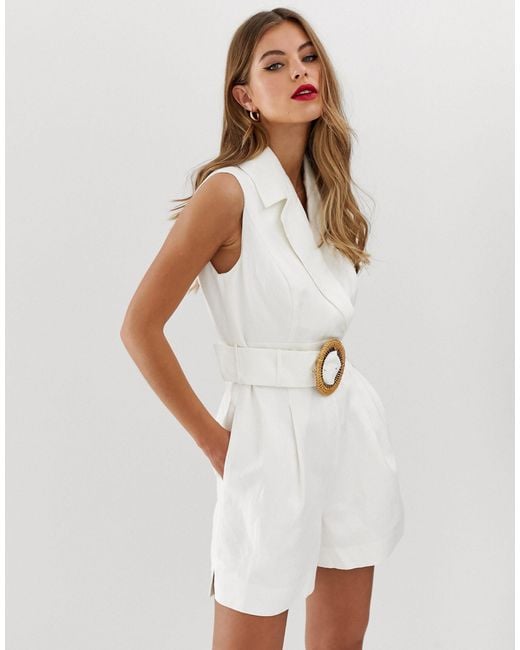Forever New Linen Tux Playsuit With Belt In White Lyst Uk
