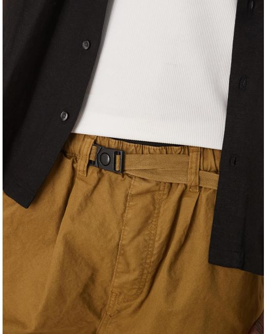 ASOS Longer Length Jorts With Belt And Pleats in Natural for Men | Lyst