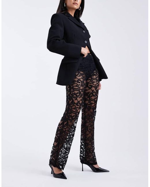 ASOS Sheer Lace Slim Flare Trousers in White | Lyst UK