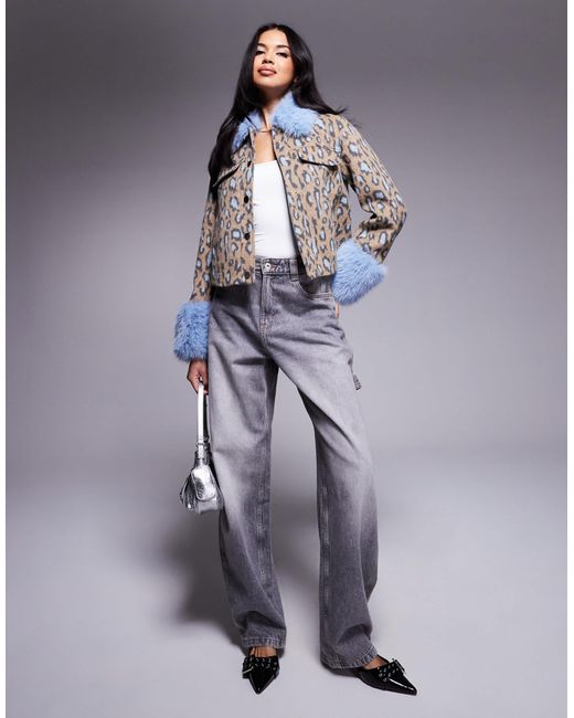 River Island Wool Look Jacket With Faux Fur Detail in Blue | Lyst