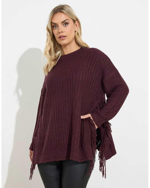 Yours Clothing Side Fringe Knitted Jumper in Purple | Lyst UK