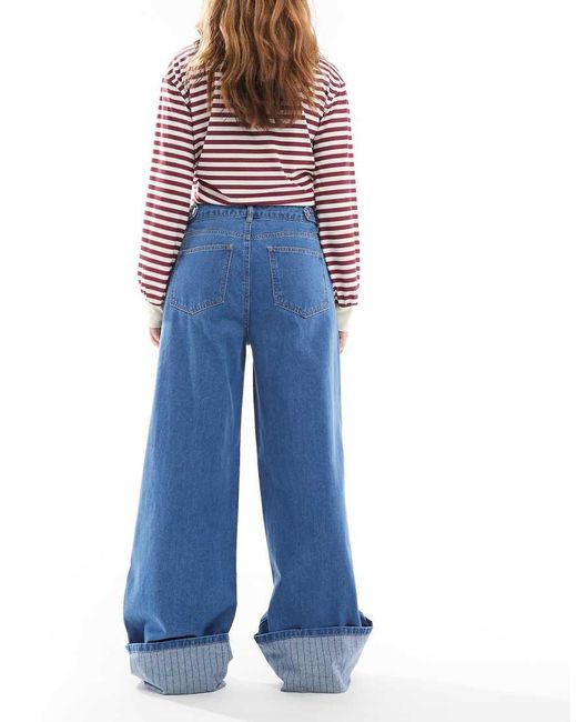 Object Extreme Wide Leg Jeans With Contrast Turn Ups in Blue | Lyst UK