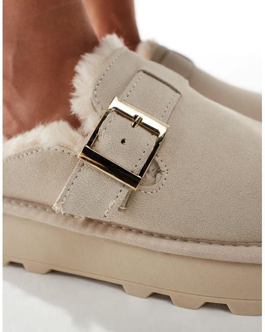 South Beach Reach Sheep Skin Buckle Mules in Gray | Lyst
