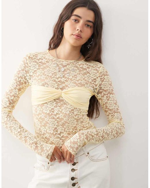 Lioness Midnight Long Sleeve Sheer Lace Top in Natural | Lyst UK