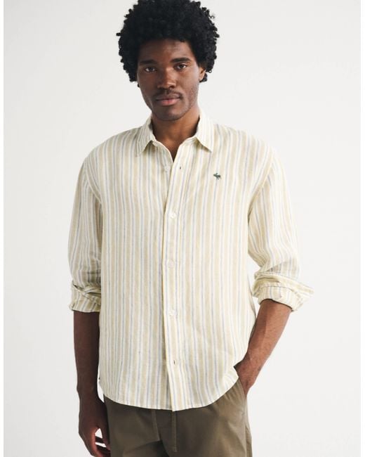 Abercrombie & Fitch 100% Linen Long Sleeve Shirt in Natural for Men | Lyst