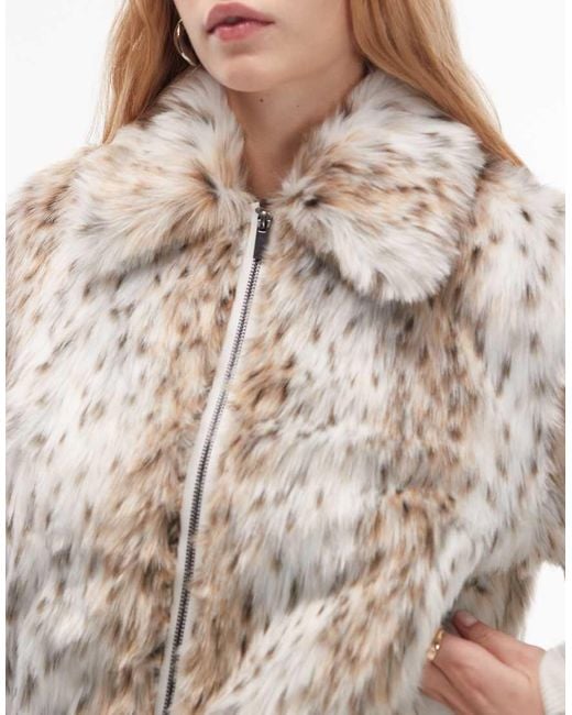 Collusion Faux Fur Snow Leopard Print Jacket in Natural | Lyst UK