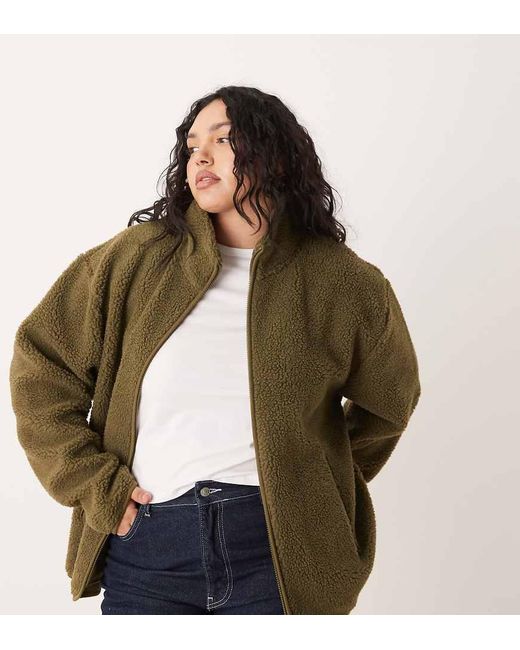 ASOS Asos Design Curve Borg Zip Through Fleece in Brown | Lyst UK