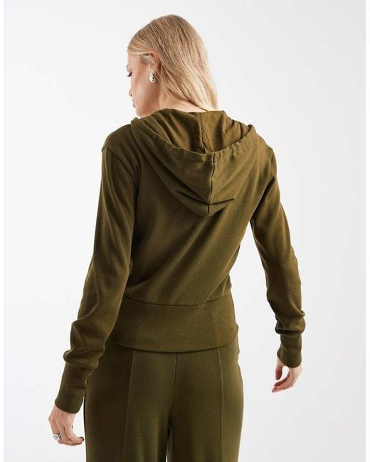 ASOS Fine Knitted Shrunken Zip Through Hoodie in Green | Lyst UK