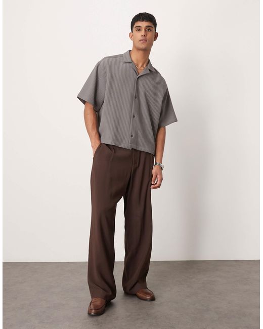 ASOS Wide Leg Smart Pants With Pleats in Gray for Men | Lyst