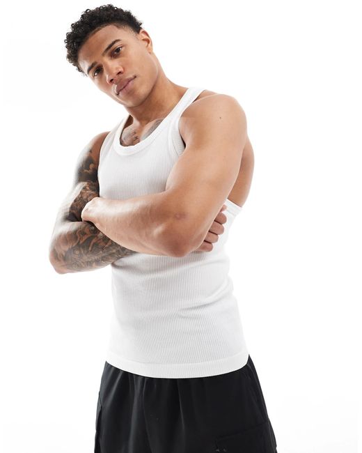 ASOS Icon Seamless Rib Training Racer Back Vest in White for Men | Lyst