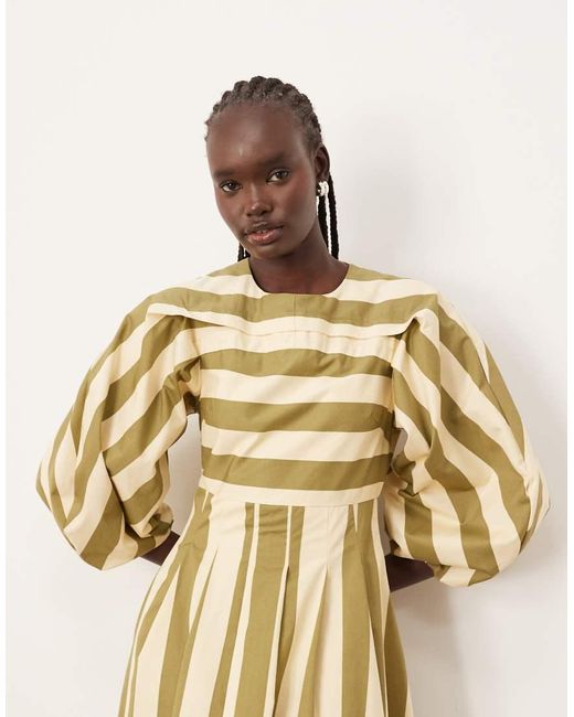 ARRANGE Full Midi Dress With Pleat Detail in Natural | Lyst UK