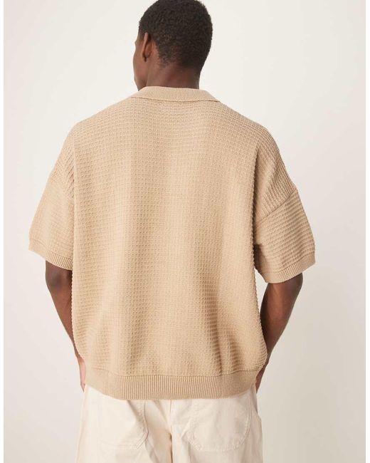 ASOS Oversized Boxy Fit Texture Knitted Polo in Natural for Men | Lyst UK