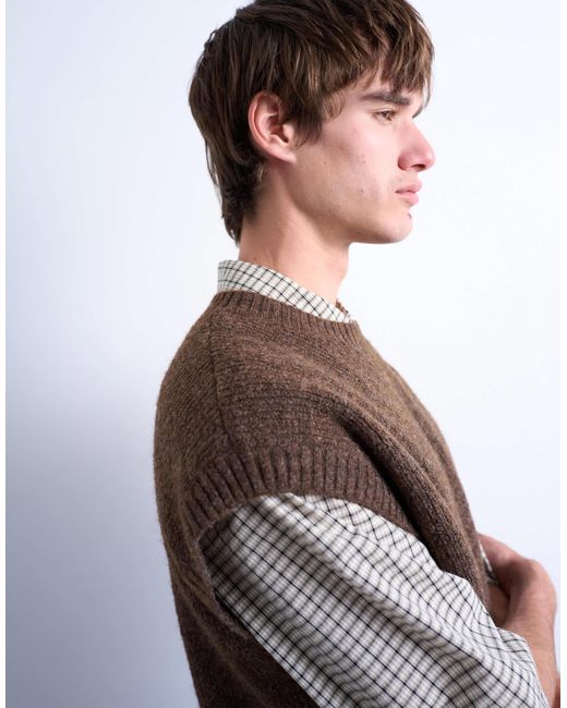 TOPMAN Oversized Fit Knitted Crew Neck Tank in Brown for Men | Lyst