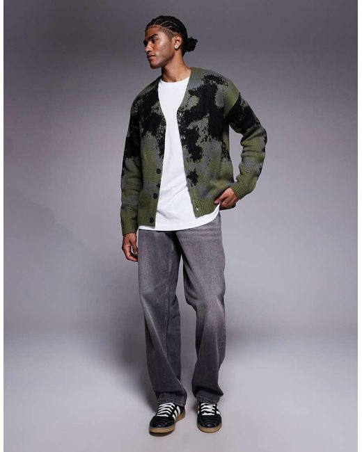 ASOS Relaxed Knit V-neck Cardigan in Grey for Men | Lyst UK