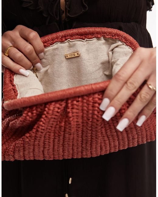 Mango Raffia Clutch Bag in Red | Lyst