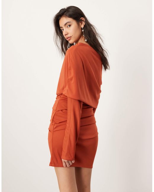 ASOS Jersey Long Sleeve Slouchy Mini Dress With Layering Detail in Red ...