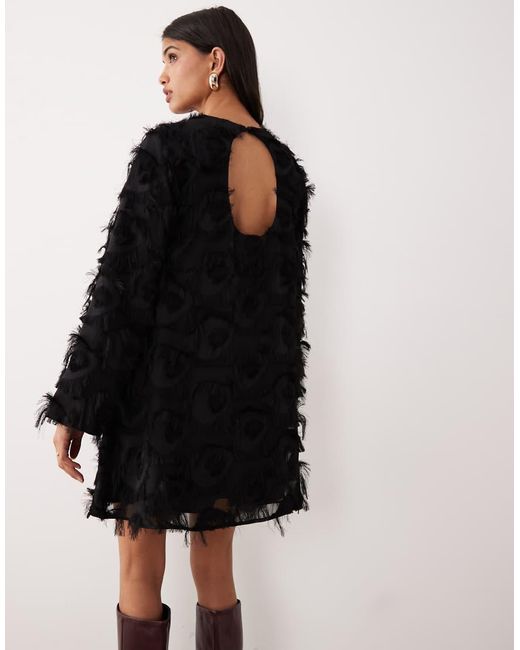 Y.A.S Fluffy Textured Long Sleeve Mini Dress in Black | Lyst UK