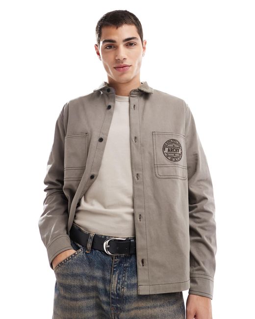 ASOS Boxy Relaxed Shirt With Pocket Embroidery in Gray for Men | Lyst