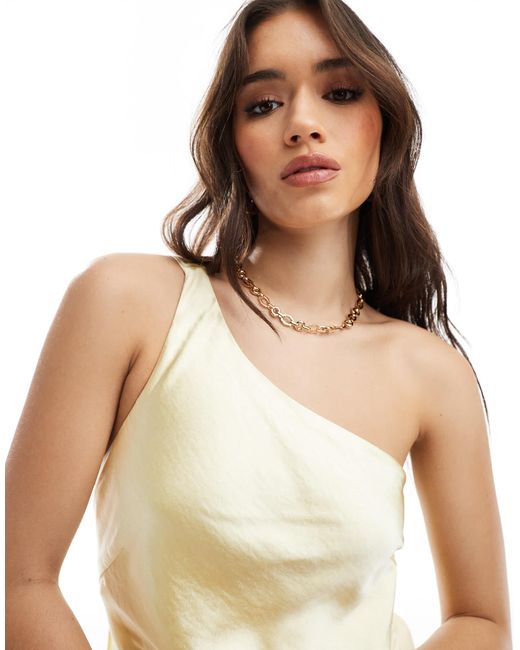 4th & Reckless Satin One Shoulder Drape Detail Maxi Dress in Natural | Lyst