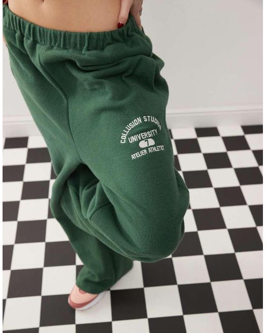 Collusion Retro Style Fleece Relaxed Trackies (part Of A Set)-green ...