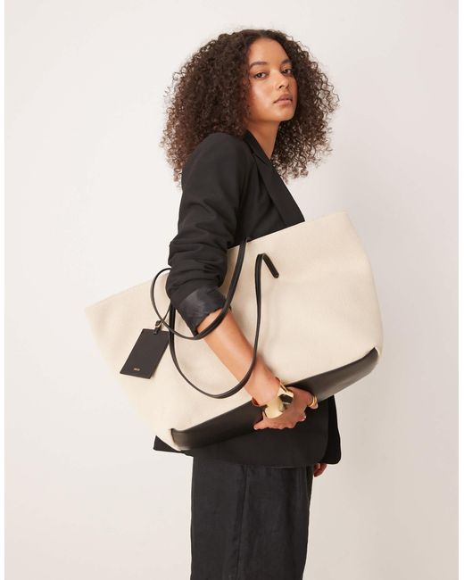 Mango Classic Woven Tote Bag in Natural | Lyst