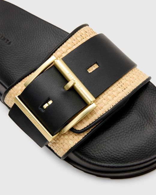 AllSaints Ellie Raffia Leather Sliders in White | Lyst