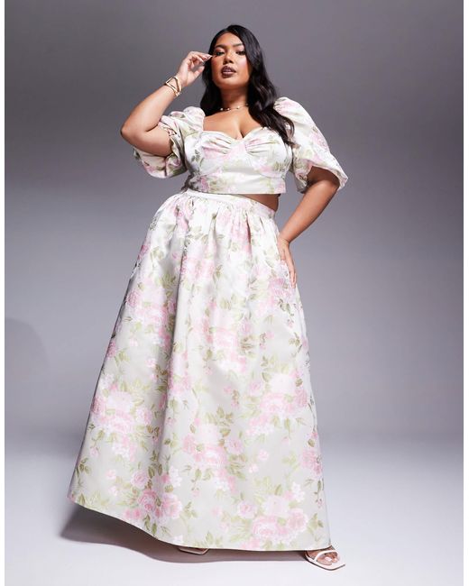 ASOS Curve Co-ord Jacquard Maxi Skirt With Bow Back | Lyst
