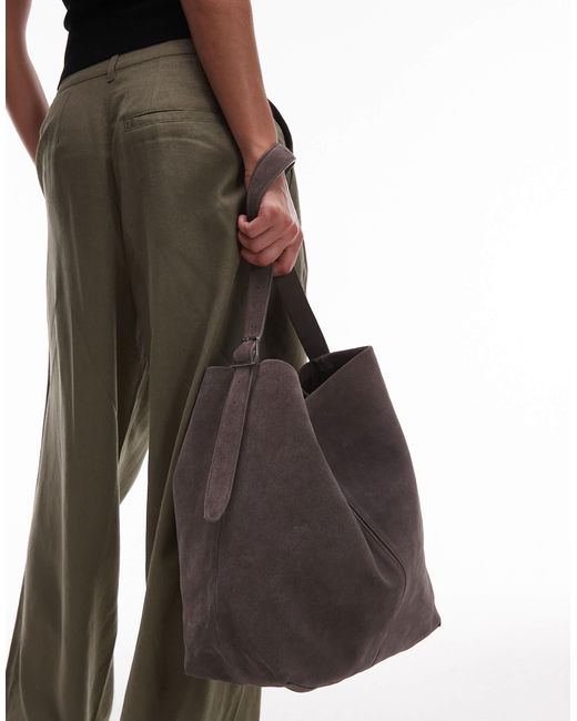 Mango Suede Tote Bag With Adjustable Strap in Gray | Lyst
