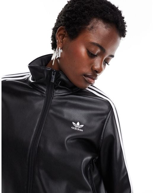 adidas Originals Faux Leather Track Jacket in Black | Lyst UK