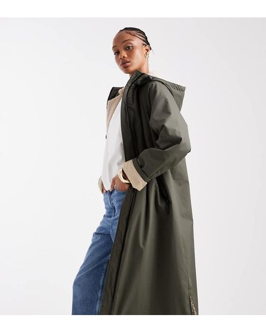 ASOS Asos Design Tall Longline Fleece Lined Rain Coat in Blue | Lyst UK