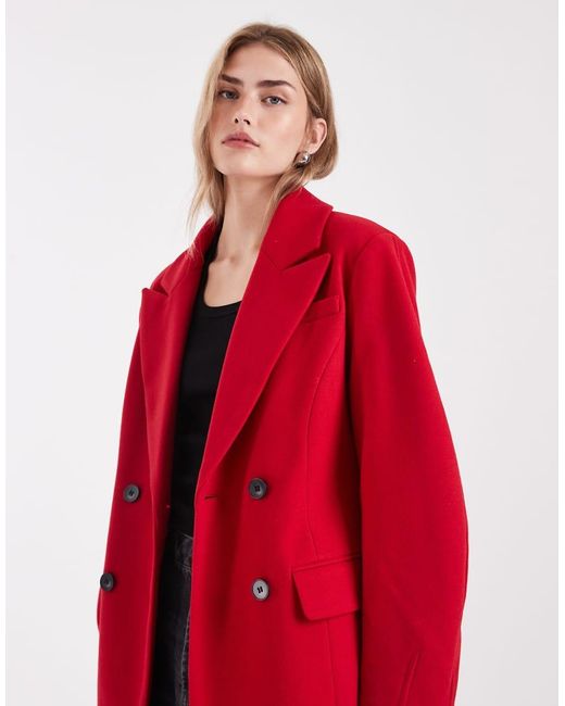 ASOS Formal Sculpted Longline Coat in Red | Lyst UK